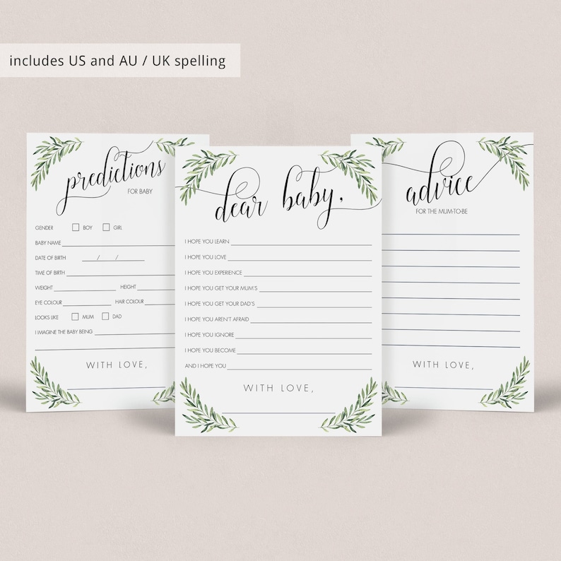 Leaf Baby Shower Games Pack Printable Green Babyshower Advice | Etsy