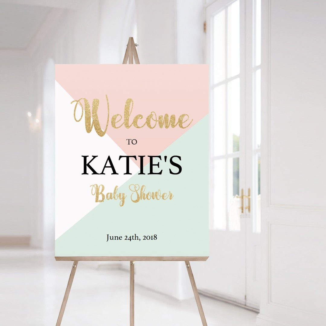 Pink and Mint Baby Shower Welcome Sign Printable Editable Welcome Sign ...