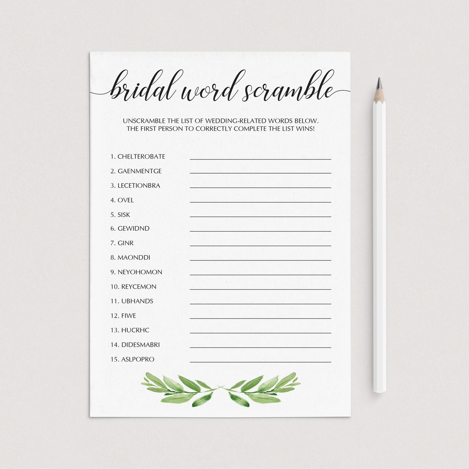 Bridal Word Scramble Printable Wedding Games Instant Download | Etsy