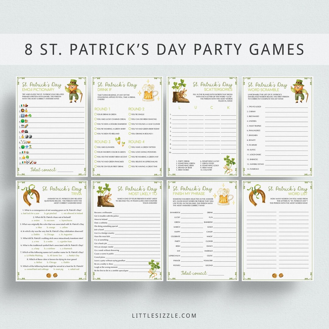 St Patricks Day Games Printable Virtual Saint Patricks Day Games Bundle ...