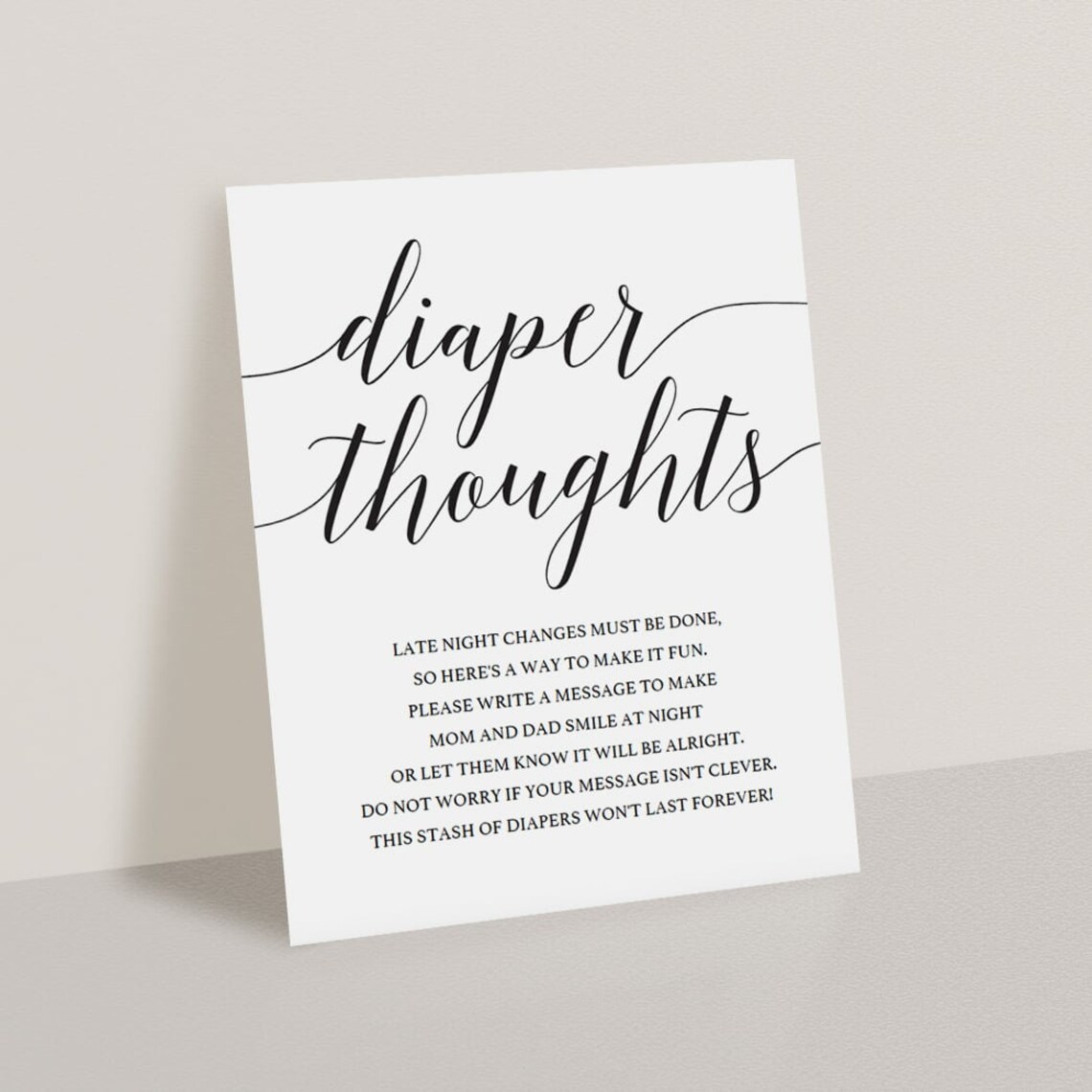 Calligraphy Baby Shower Late Night Diapers Printable Diaper Thoughts ...
