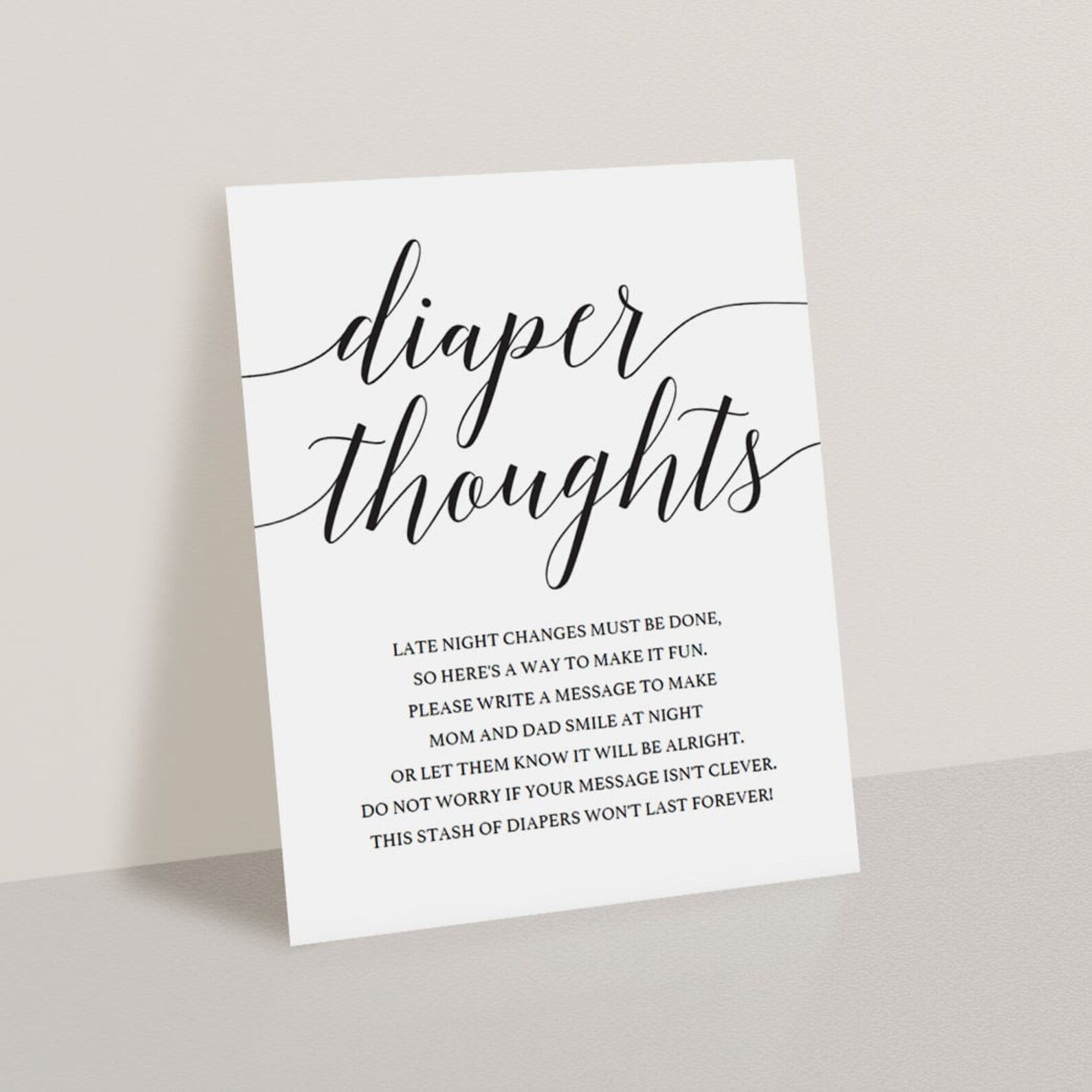 Calligraphy Baby Shower Late Night Diapers Printable Diaper Thoughts ...