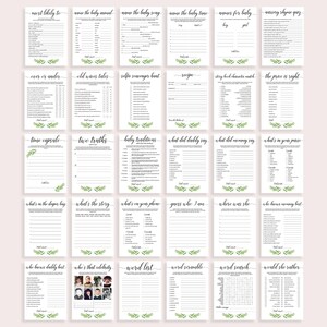 Baby Shower Game Bundle | Editable Templates, Greenery Baby Shower ...
