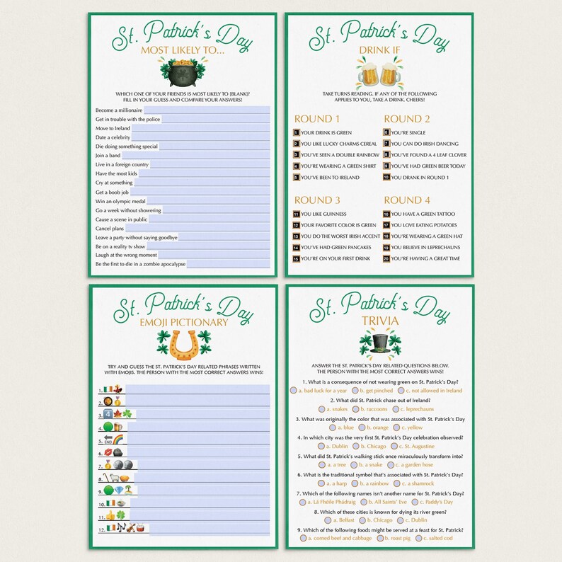 Zoom St Patricks Day Games Package Virtual Saint Patricks Party Games ...