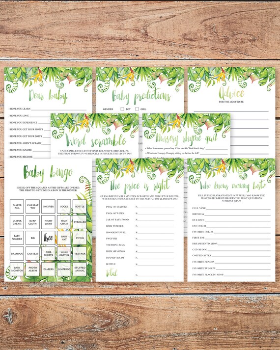 Tropical Baby Shower Games Bundle Summer Baby Shower Aloha | Etsy