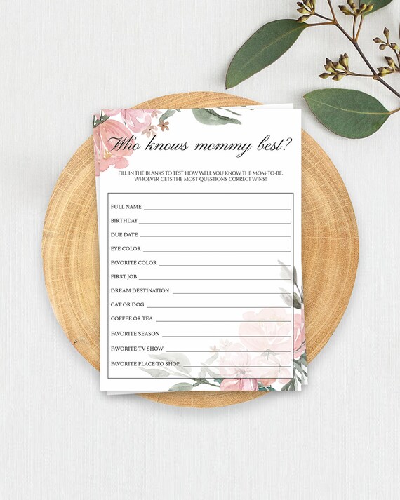 Watercolor Flowers Baby Shower Game Who Knows Mommy Best Game | Etsy