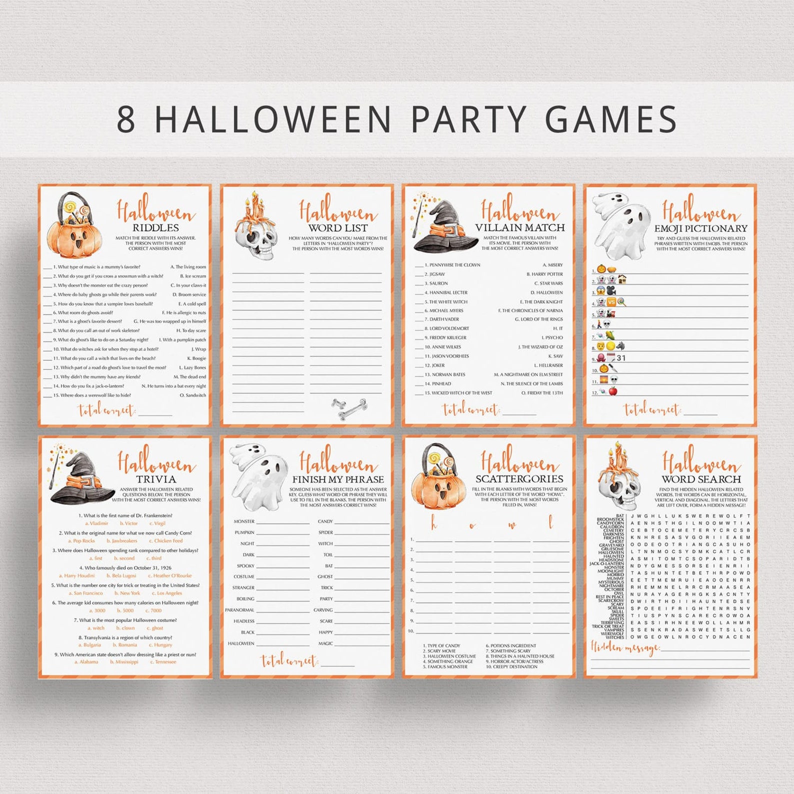 Halloween Party Game Bundle Printable Halloween Games to Play - Etsy