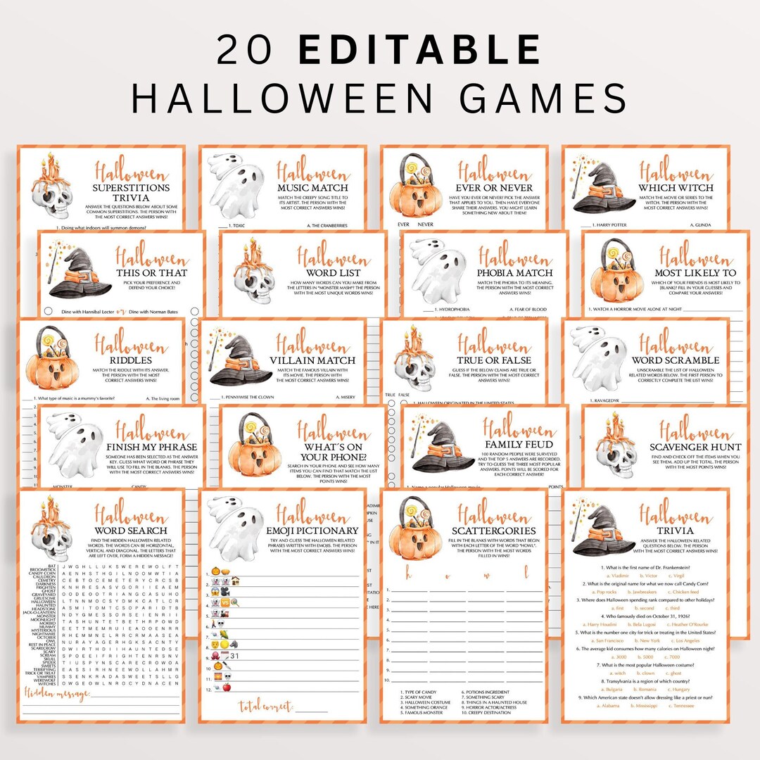 Halloween Party Game Bundle Printable Halloween Games to Play at Home ...