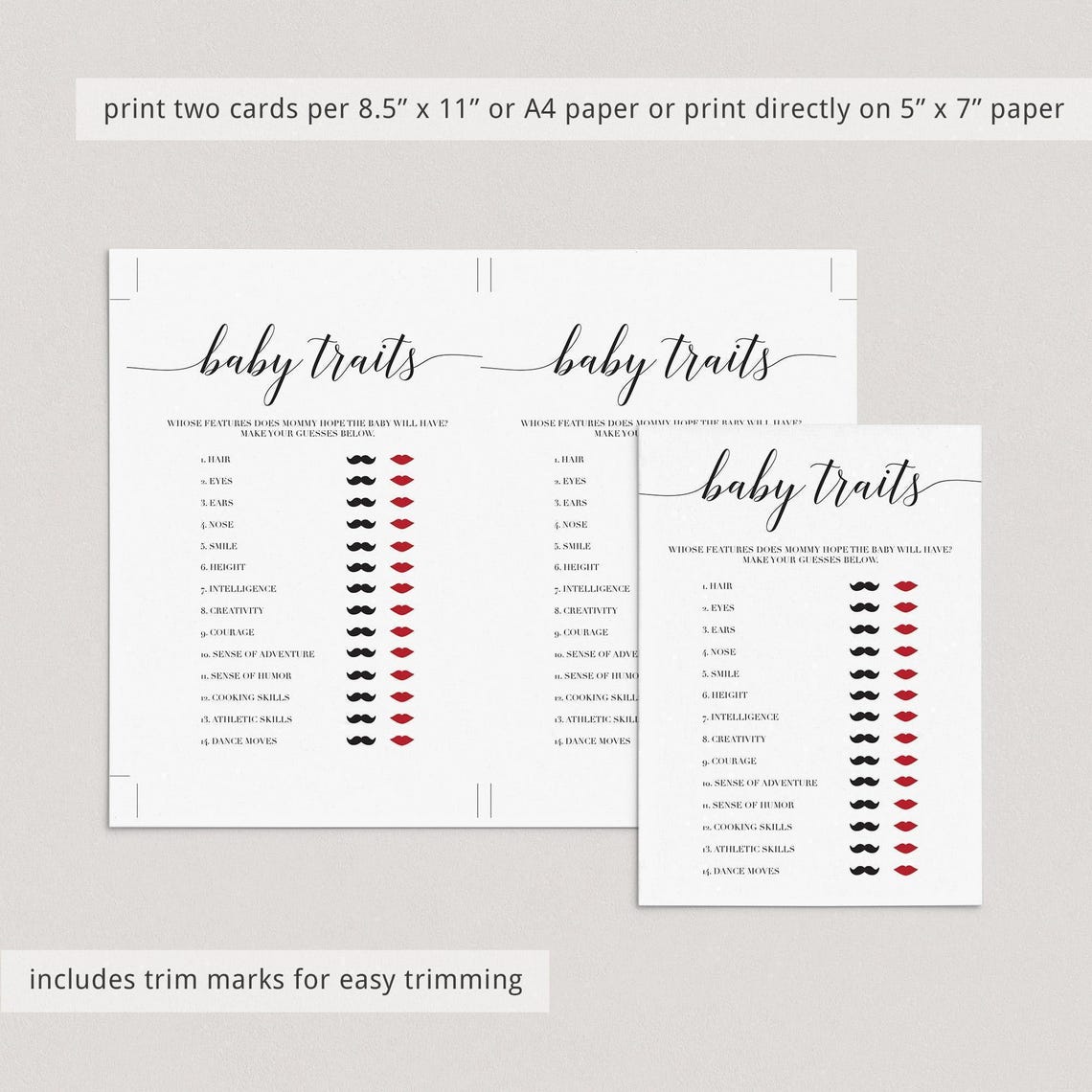 Baby Traits Game for Baby Shower Gender Neutral Baby Shower Games ...