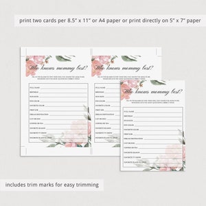 Watercolor Flowers Baby Shower Game Who Knows Mommy Best Game Digital ...