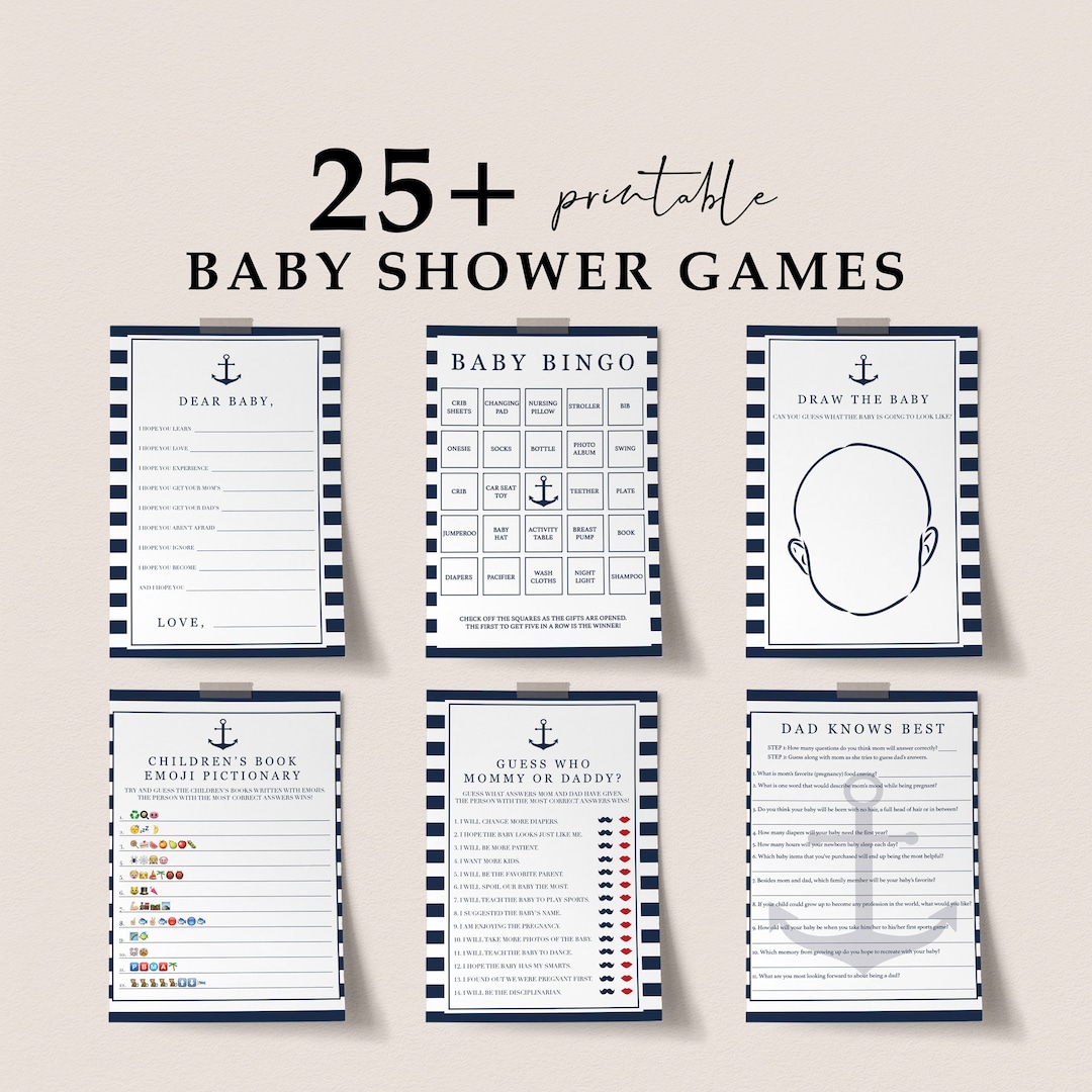 Nautical Baby Shower Games Bundle Printable Navy Baby Shower Games Pack ...