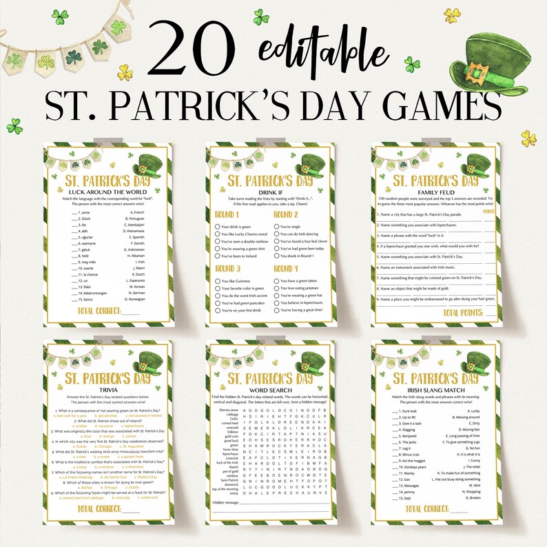St Patricks Day Games Adults St Paddys Day Printable St Patrick Games ...
