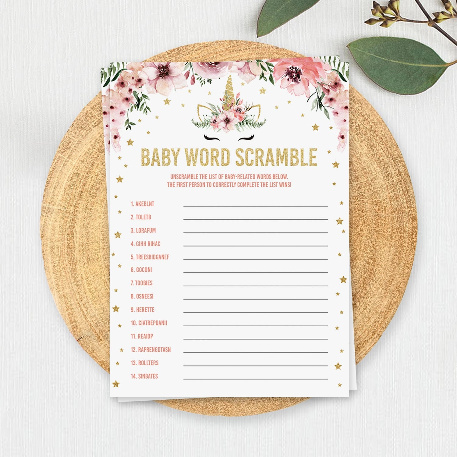 Girl Baby Shower Baby Word Scramble Game Floral Unicorn Baby | Etsy