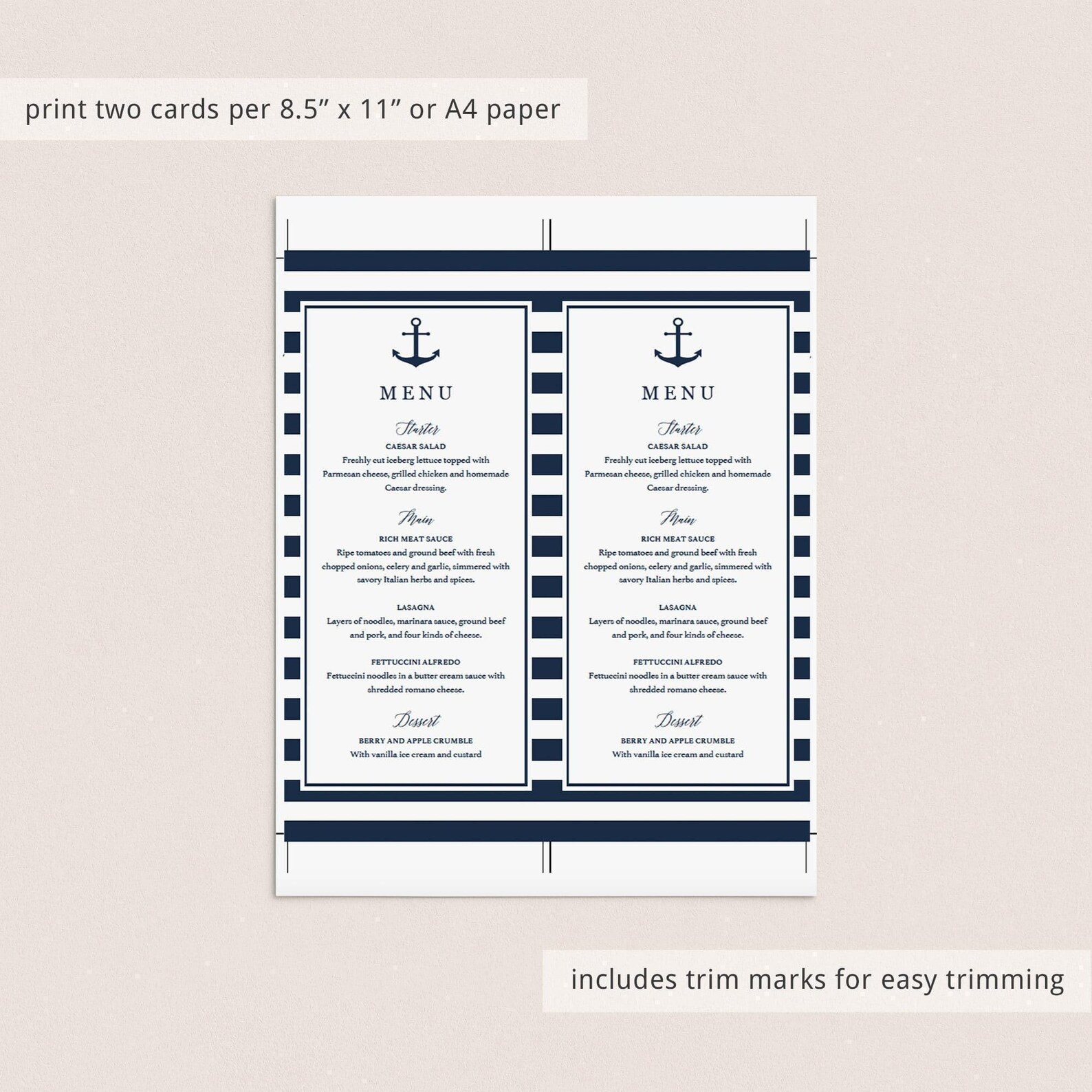 Nautical Menu Template Sailor Baby Shower Decorations Nautical Wedding ...