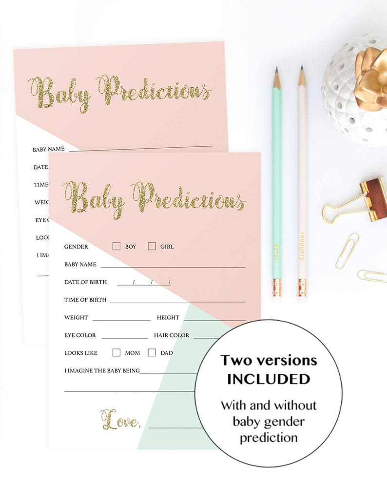 Printable Baby Prediction Cards Pink Mint Gold Baby Shower | Etsy