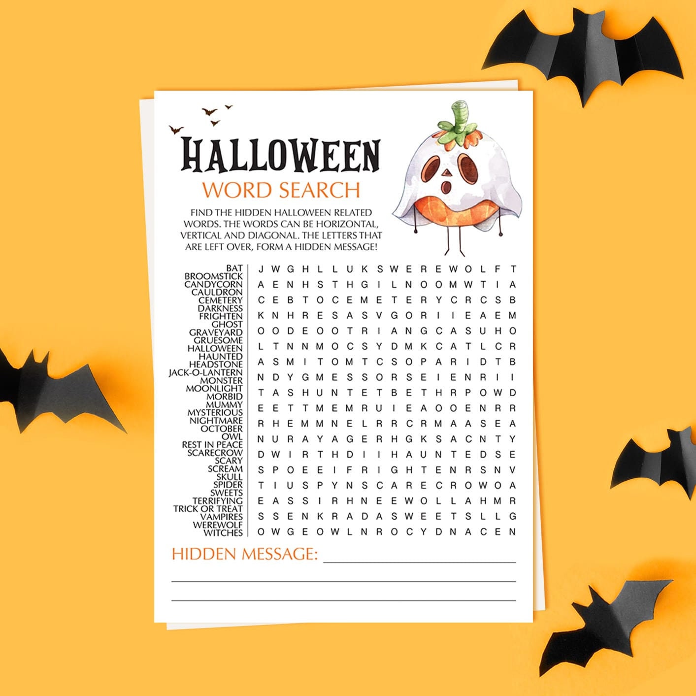 Word Search Halloween Themed Party Games Printable Halloween Word ...