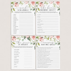 Floral and Greenery Baby Shower Games Package Printable Baby Word ...