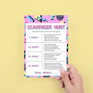 90s Bachelorette Scavenger Hunt Game Printable | Back to the 90s Themed ...