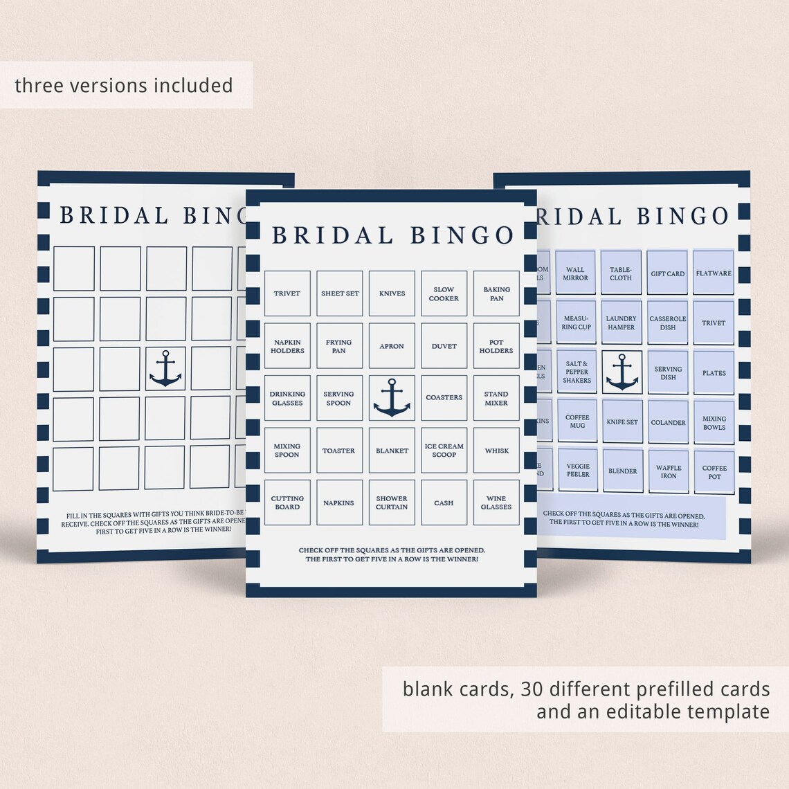 Nautical Bridal Bingo Cards Printable Summer Wedding Shower - Etsy