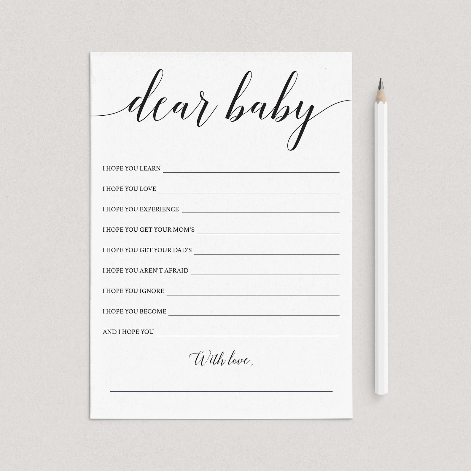 Dear Baby Wishes Cards Baby Shower Dear Baby Card Simple Baby - Etsy