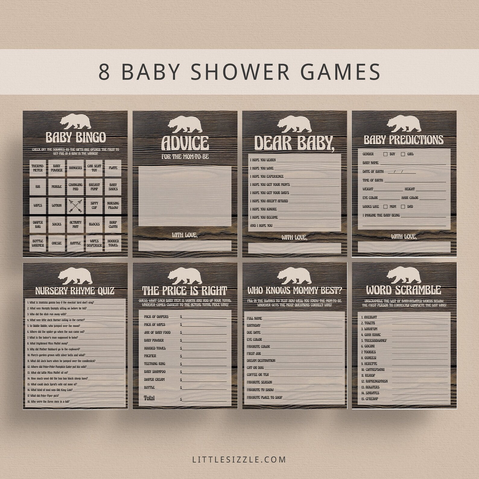 Bear Baby Shower Games Pack Printable Woodland Baby Shower - Etsy