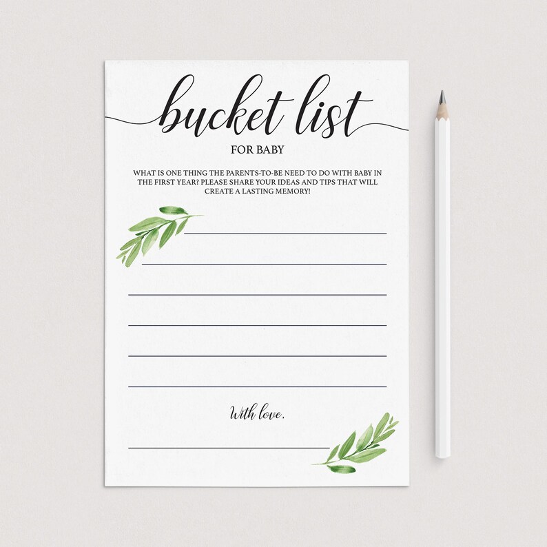 Baby Bucket List Greenery Baby Shower Activities Printable | Etsy