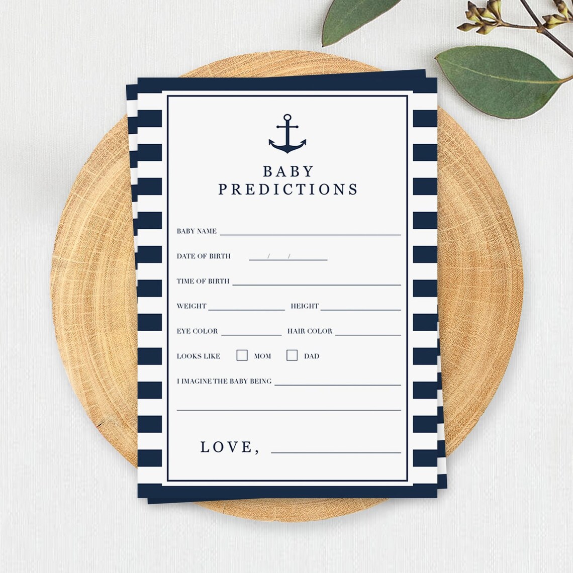 Nautical Baby Shower Games Baby Boy Prediction Cards Printable | Etsy