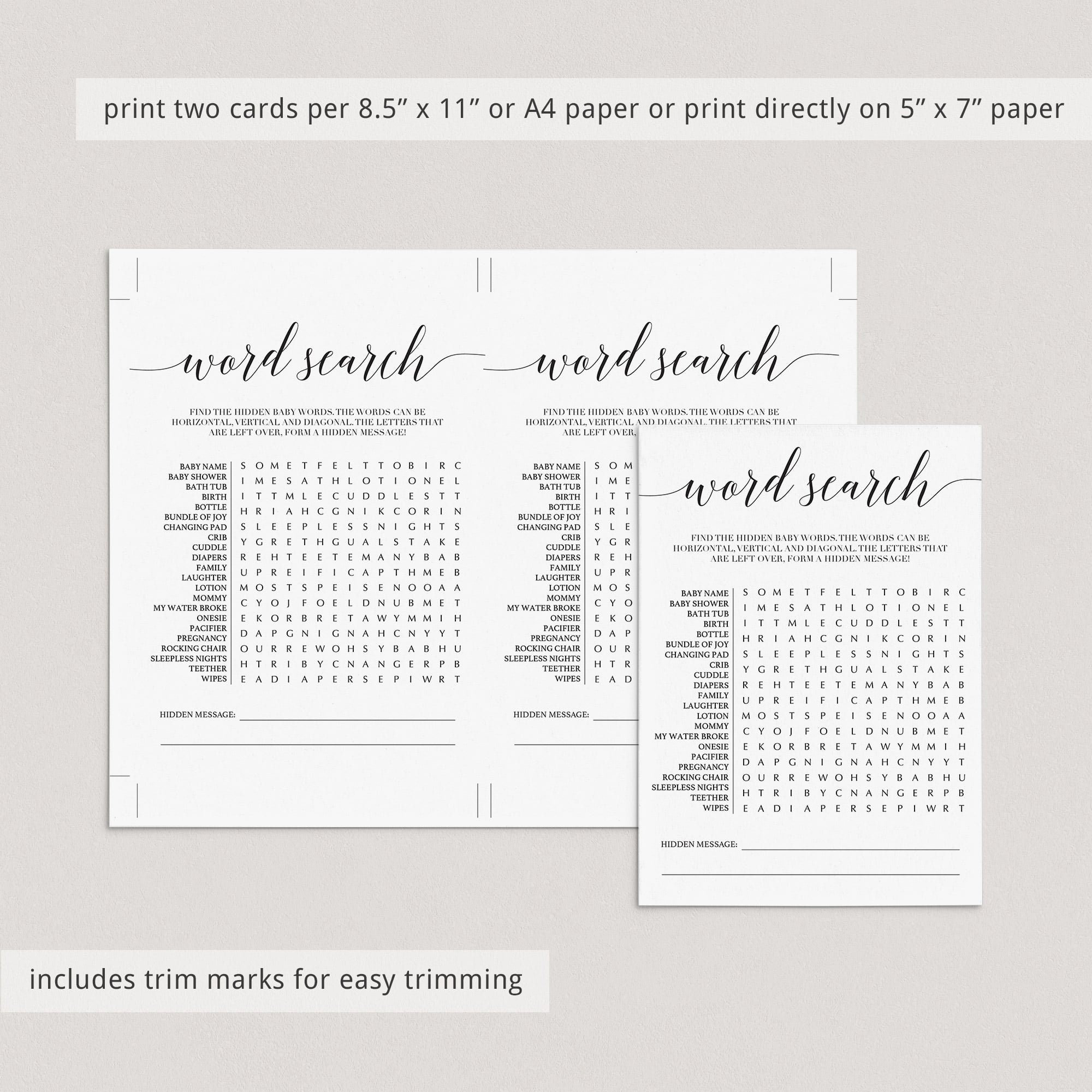 Baby Word Search Game Calligraphy Baby Shower Word Search - Etsy
