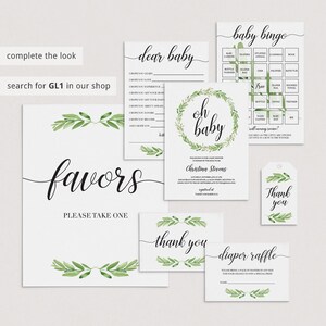 Greenery Baby Shower Food Tent Cards | Green Leaves Wedding Food Labels ...
