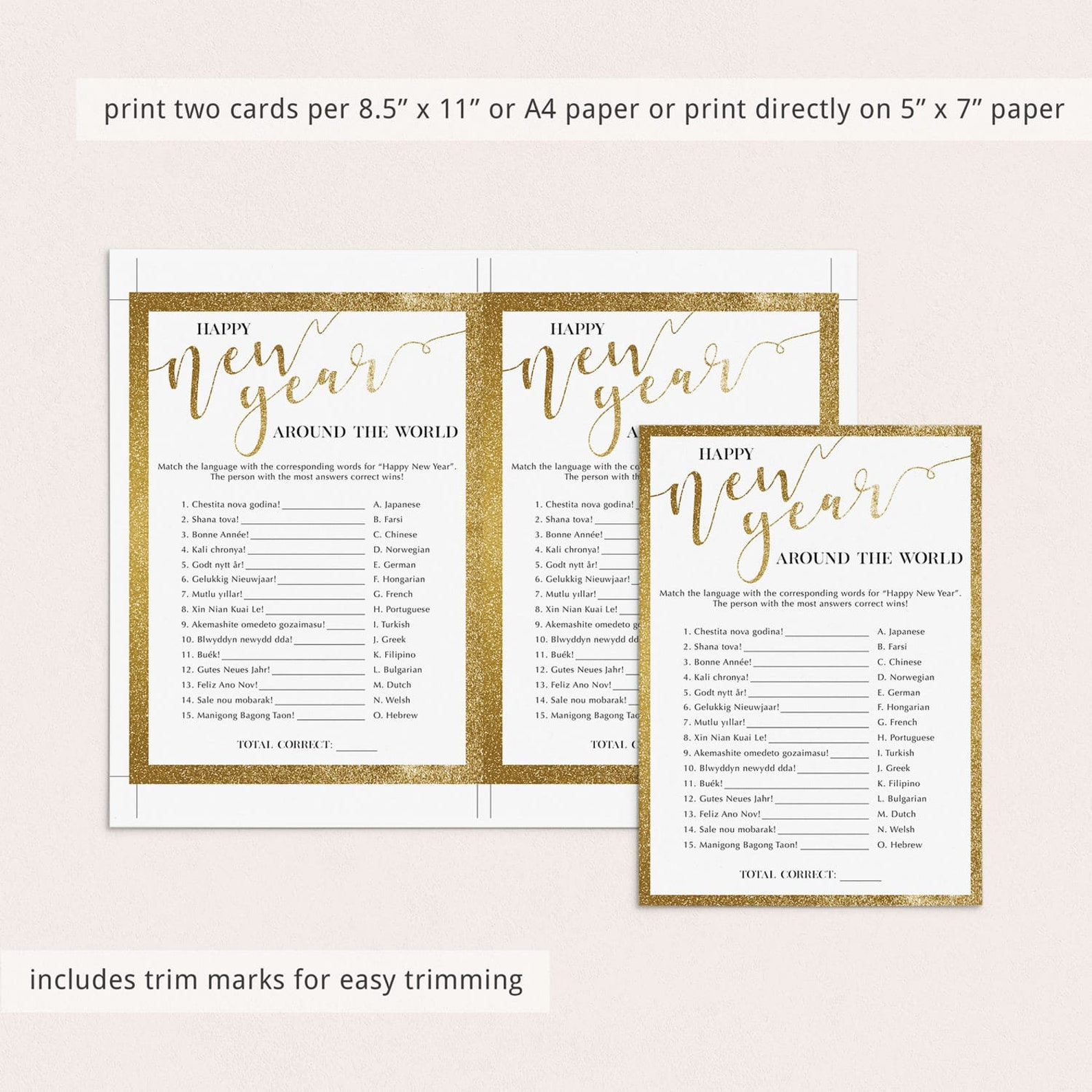 Happy New Year Around the World Game Printable Gold New Years | Etsy