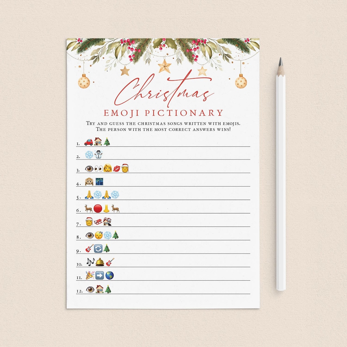 Christmas Emoji Pictionary Game Instant Download Greenery | Etsy