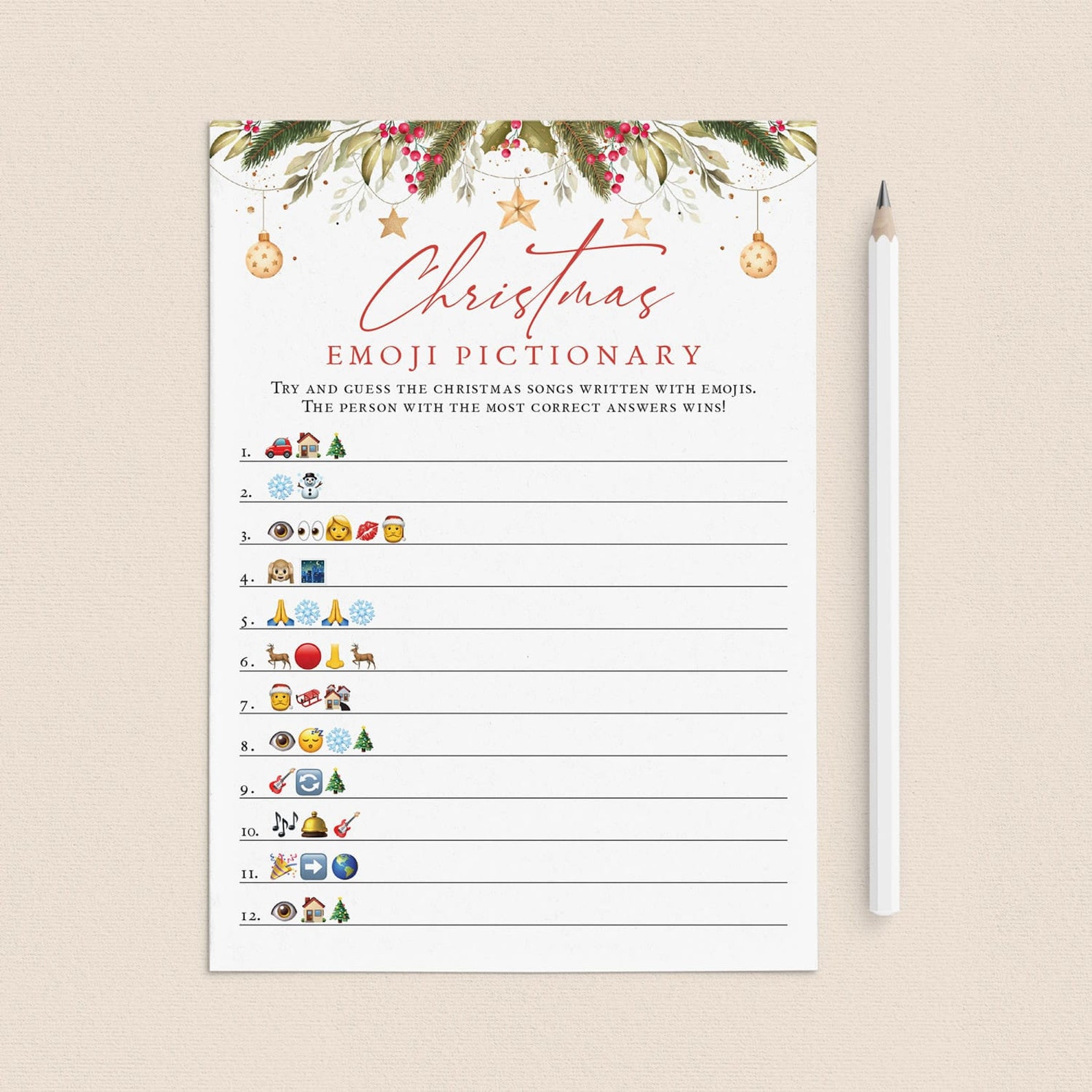 Christmas Emoji Pictionary Game Instant Download Greenery | Etsy