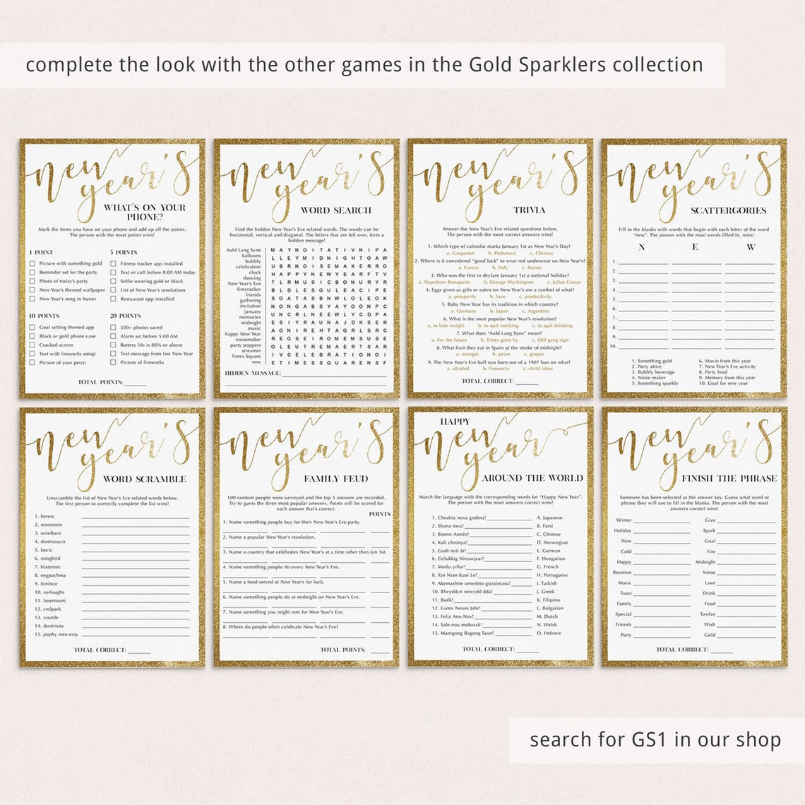 Happy New Year Around the World Game Printable Gold New Years | Etsy