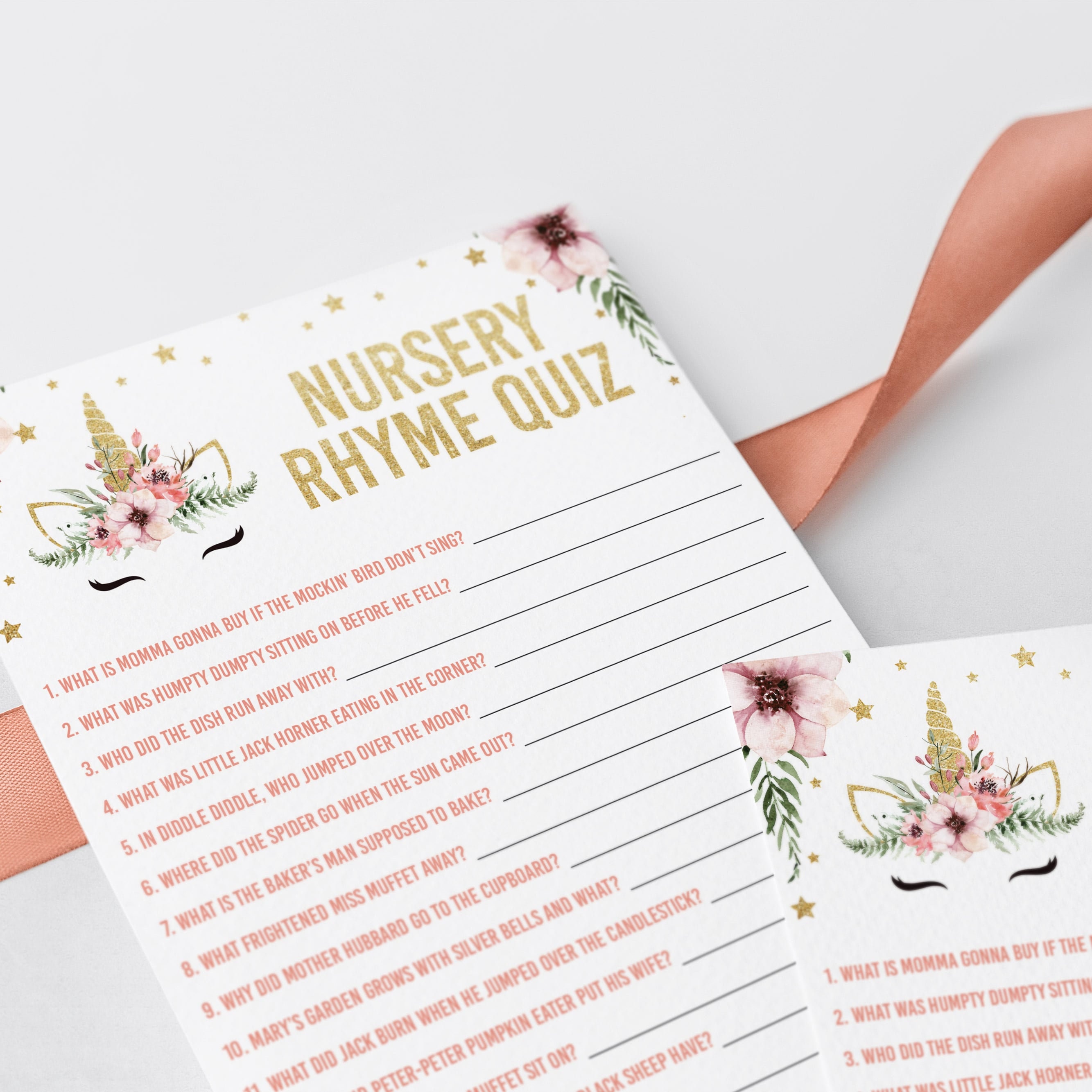 Nursery Rhyme Baby Shower Game Unicorn Nursery Rhyme Quiz - Etsy