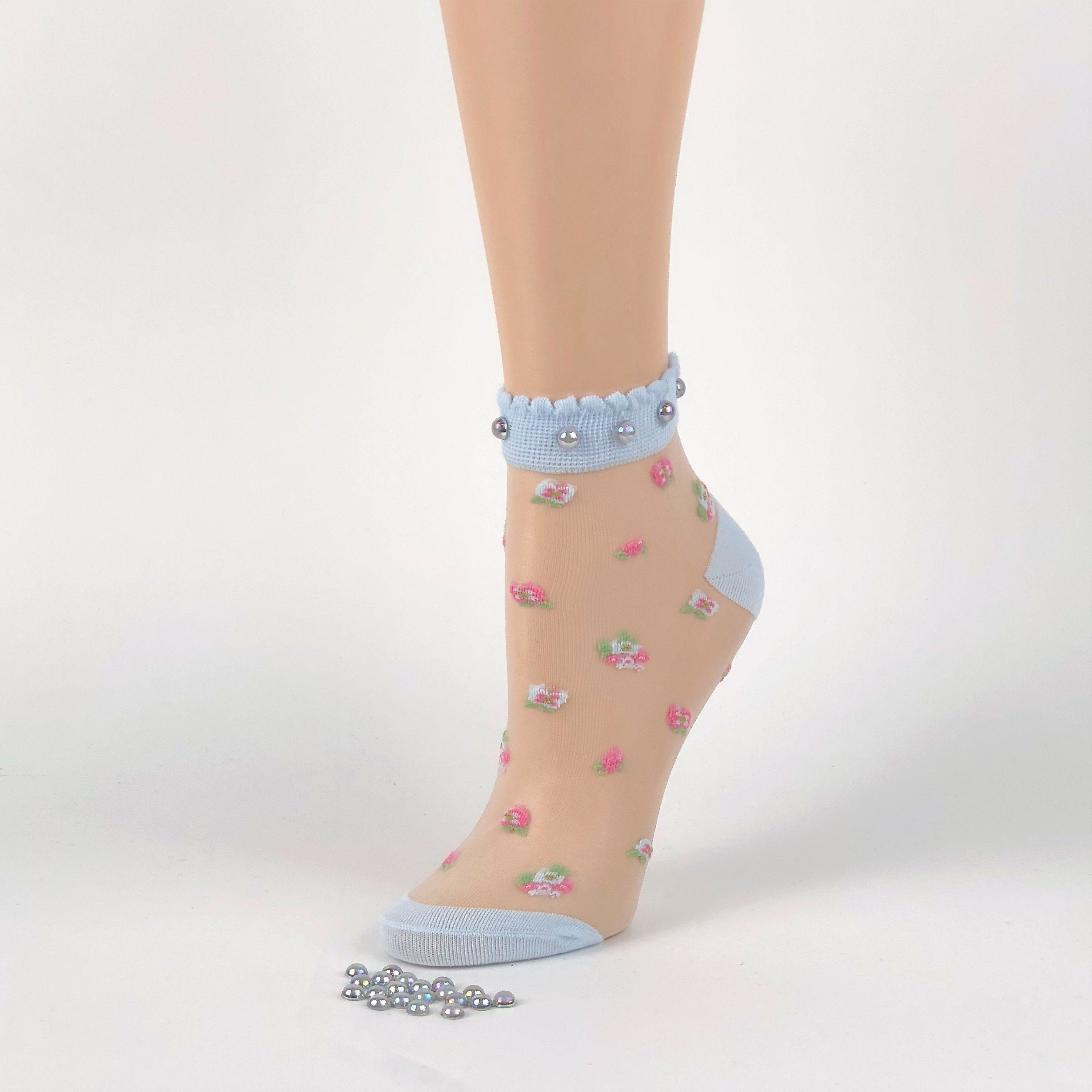 Women Sheer Socks/hand Beads Work/beads Sequence Work/women Socks ...