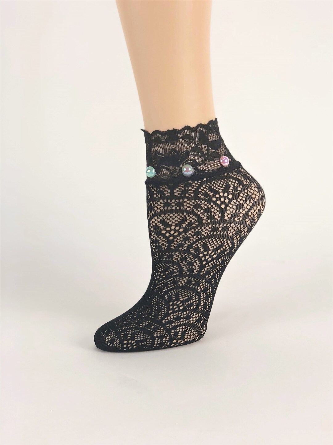 Women Sheer Socks/hand Crystal Work/women Socks/crystal Lace ...