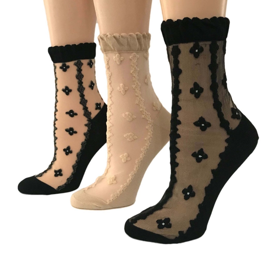 Hand Embroidered, Beautiful Women Socks, Crystal Lace,polka Dot Socks ...