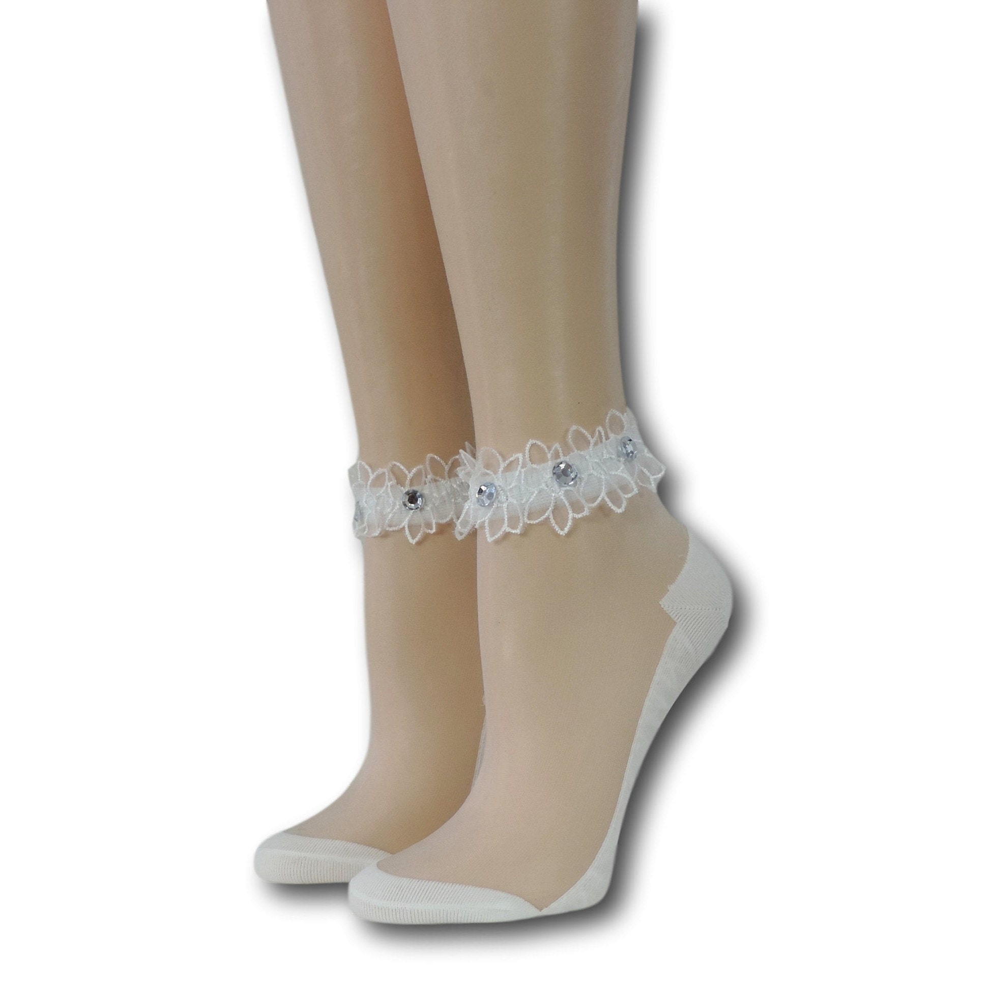 Women Lace Sheer Socks/hand Crystal Work/women Socks/crystal Lace ...