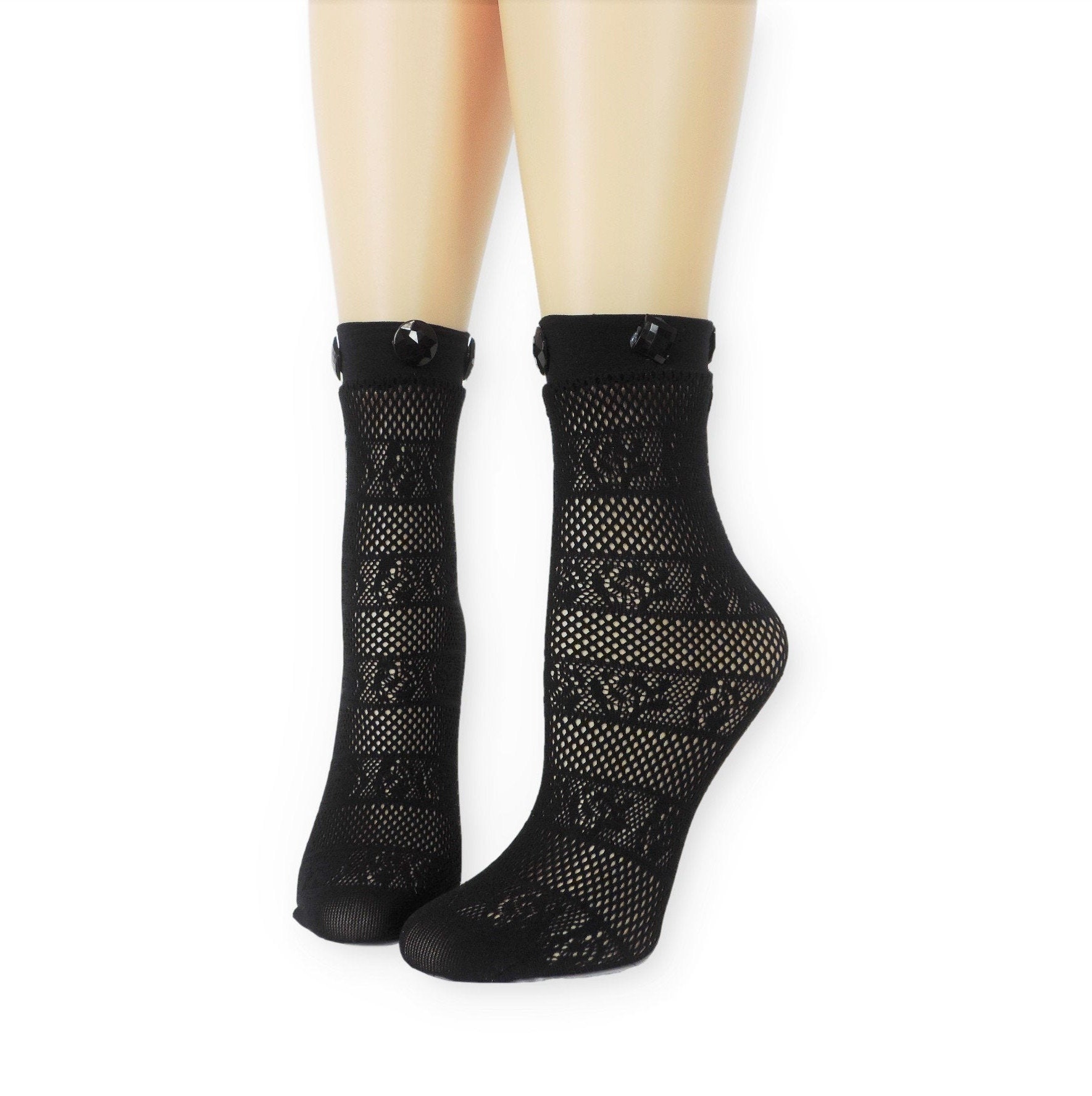 Women Sheer Socks/hand Beads Sequence Work/women Mesh Socks/black Lace ...