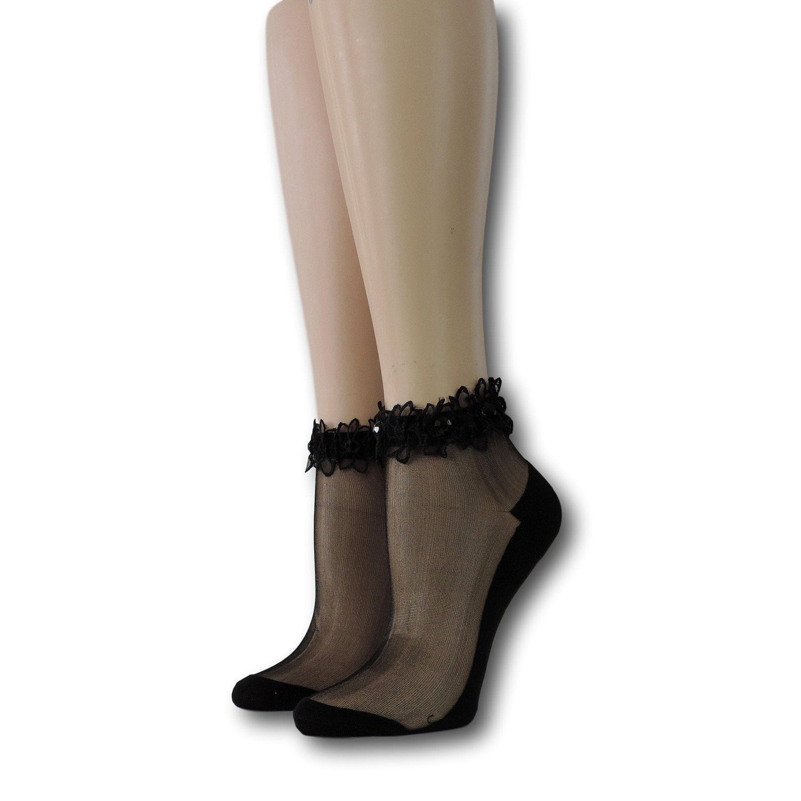 Women Lace Sheer Socks/hand Crystal Work/women Socks/crystal Lace ...