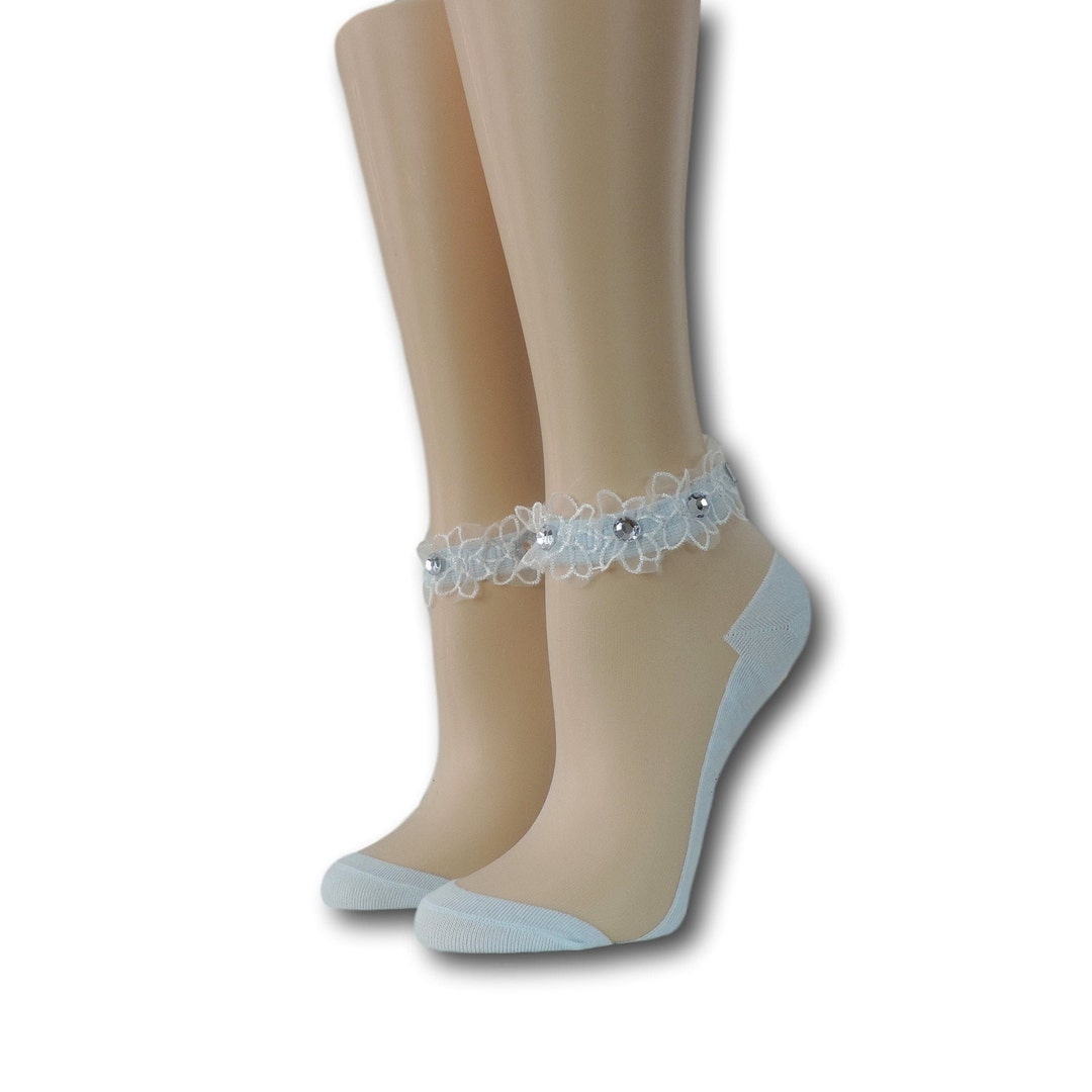 Women Lace Sheer Socks/hand Crystal Work/women Socks/crystal Lace ...