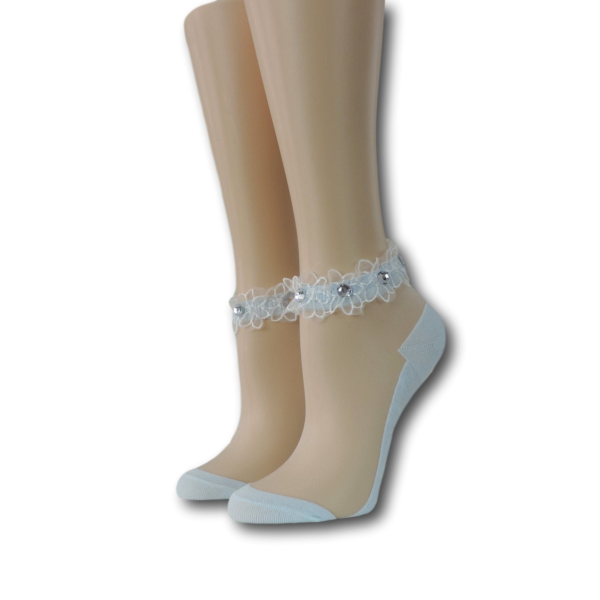 Women Lace Sheer Socks/hand Crystal Work/women Socks/crystal Lace ...