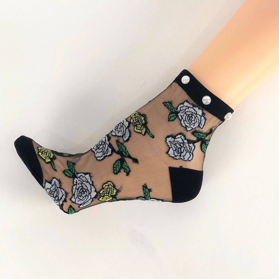 Women Sheer Socks, Hand Beads Work,beautiful Women Socks, Crystal Lace ...