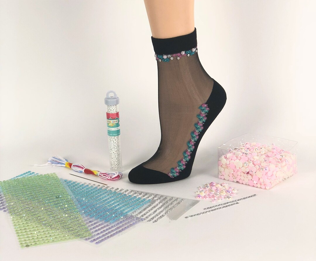 Women Sheer Socks, Hand Crystal Work,beautiful Women Socks, Crystal ...
