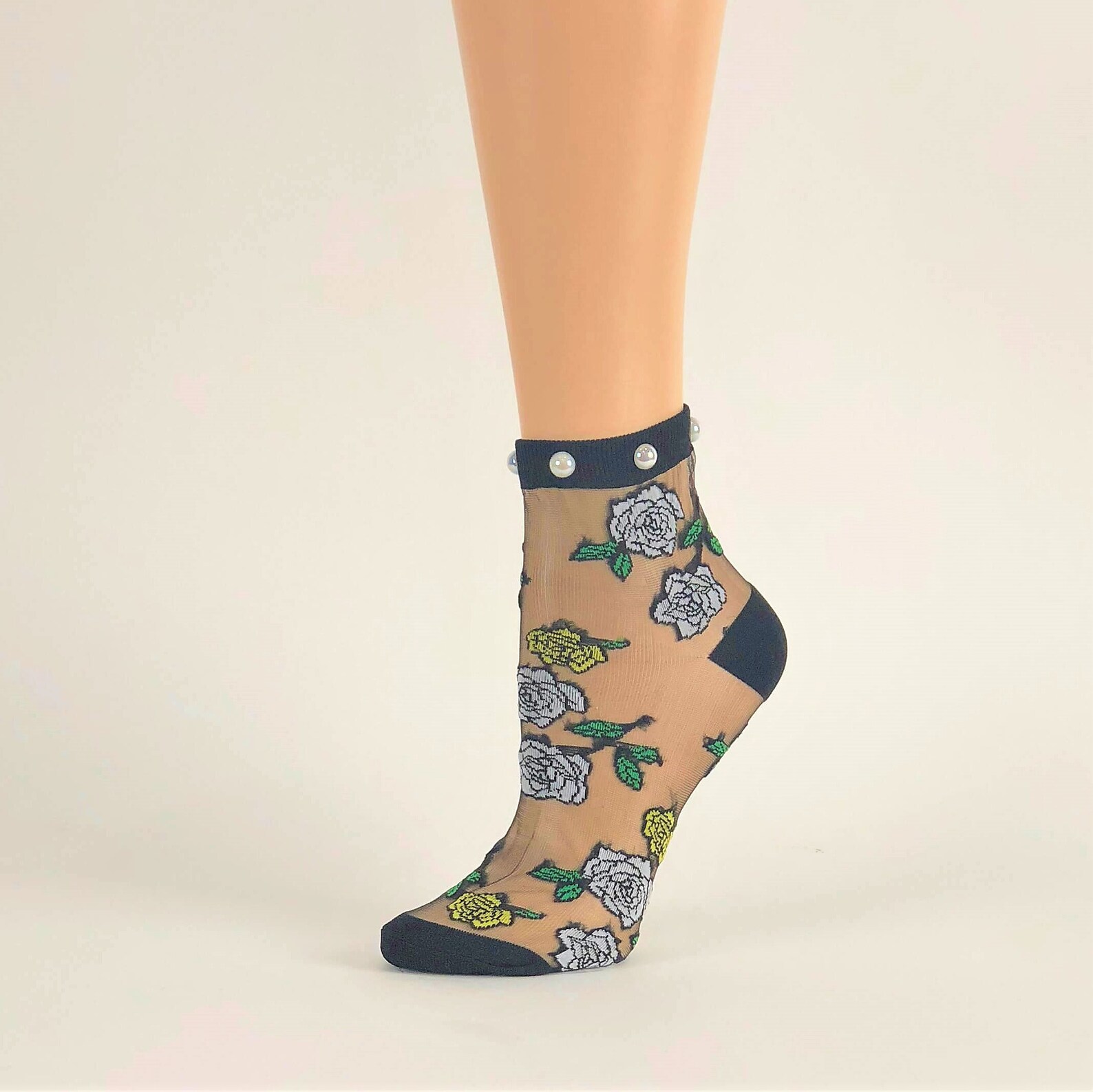 Women Sheer Socks, Hand Beads Work,beautiful Women Socks, Crystal Lace ...