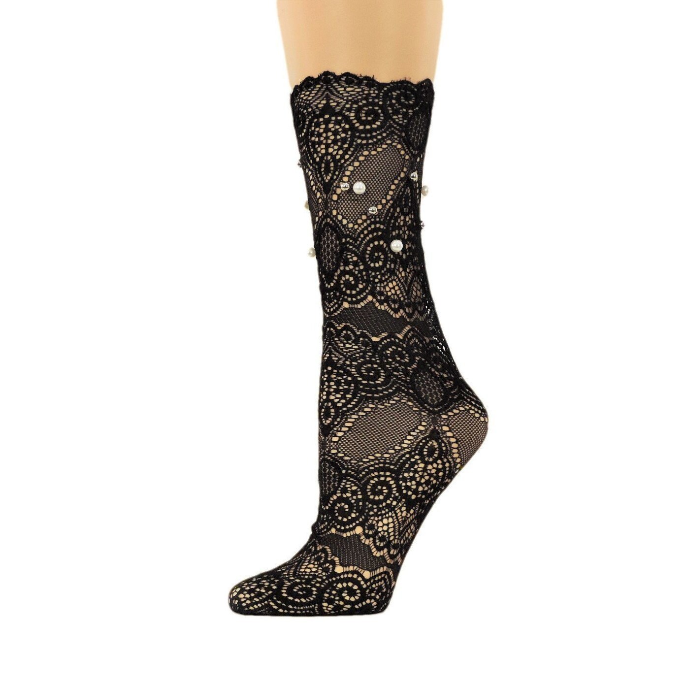 Women Sheer Socks/hand Beads Work/women Socks/crystal Lace/ Transparent ...