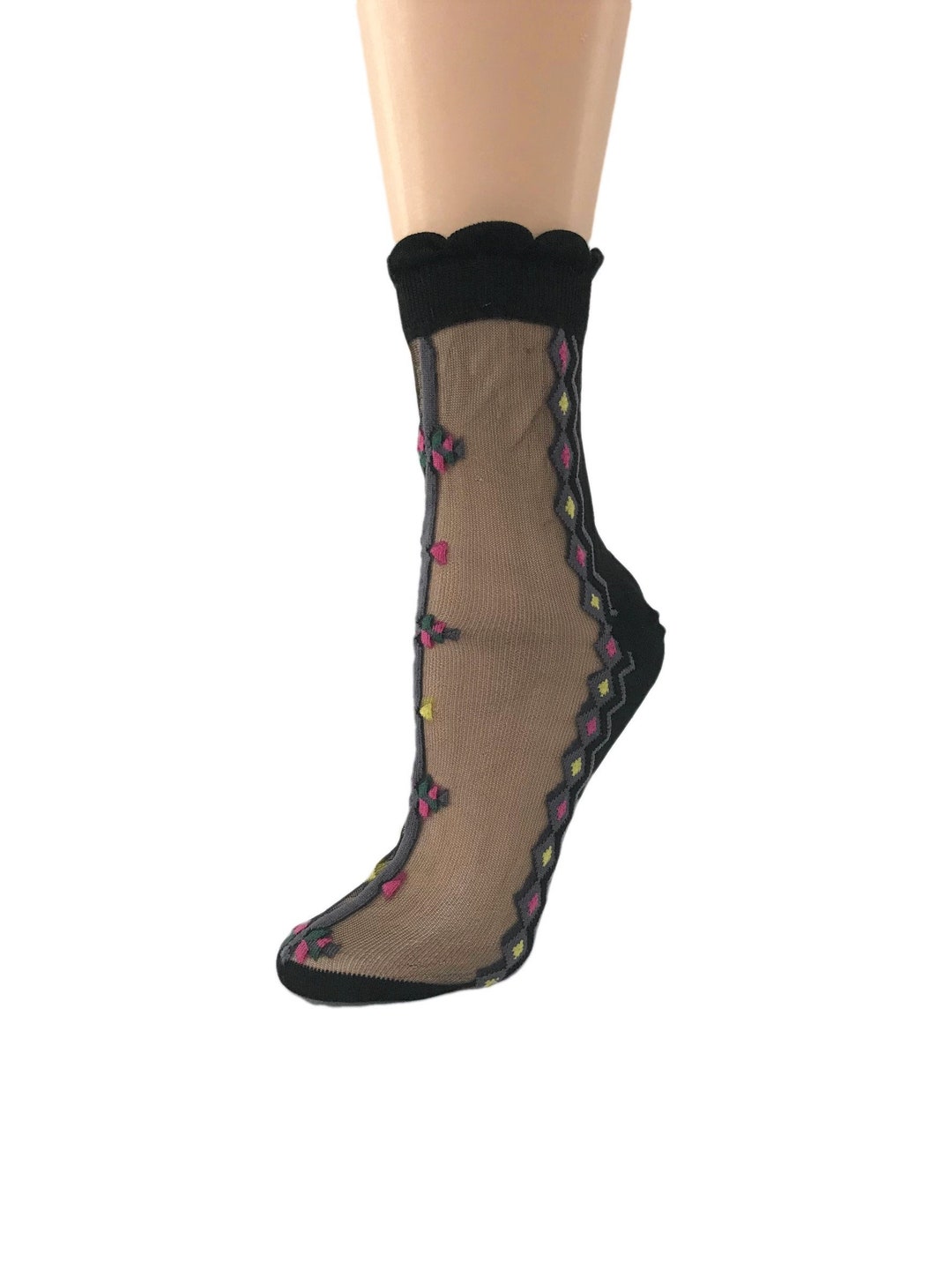 Hand Embroidered Floral Sheer Socks: Crystal Lace Fashion - Etsy