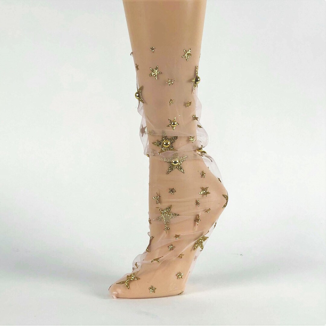 Women Sheer Socks, Hand Black Crystal Work,beautiful Women Socks ...