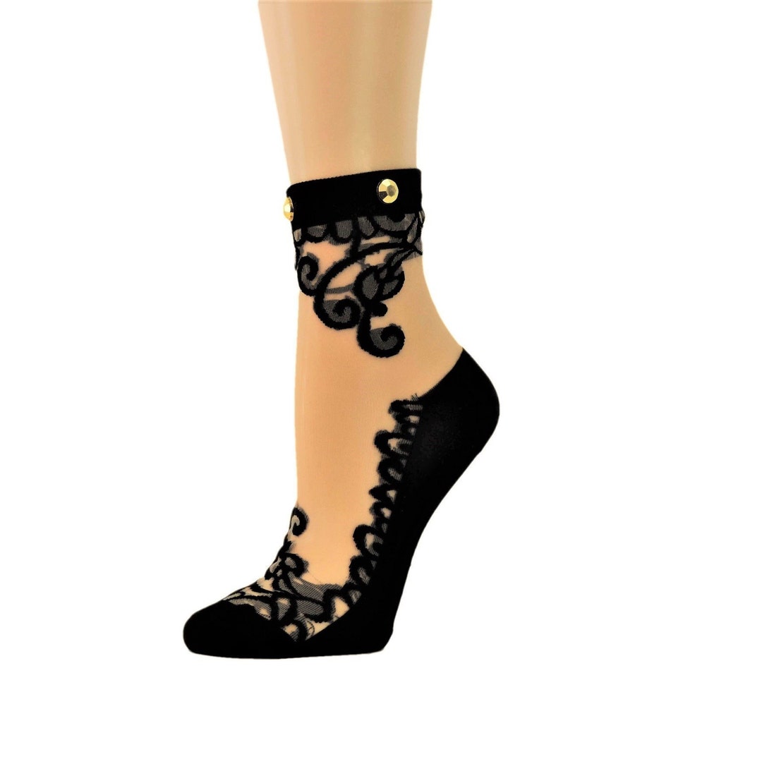 Women Sheer Socks,hand Pearl Bead Work,beautiful Women Socks, Crystal ...