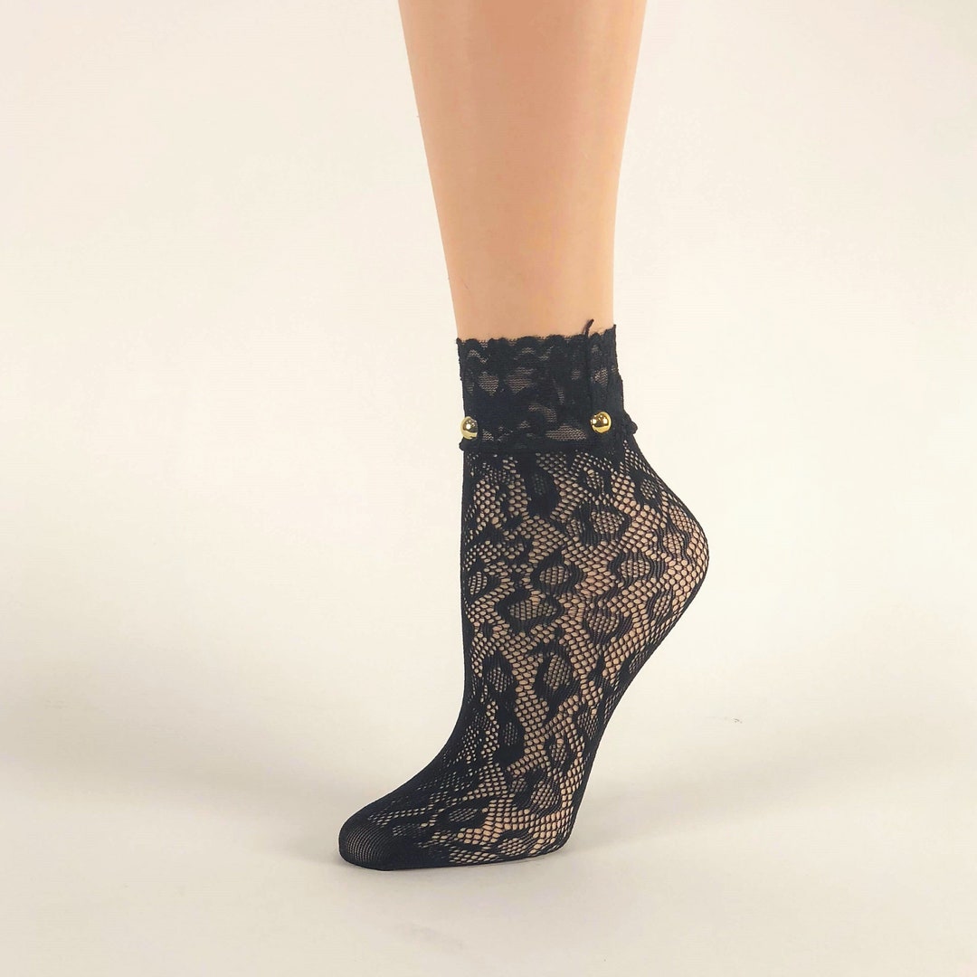 Women Sheer Socks, Hand Black Crystal Work,beautiful Women Socks ...